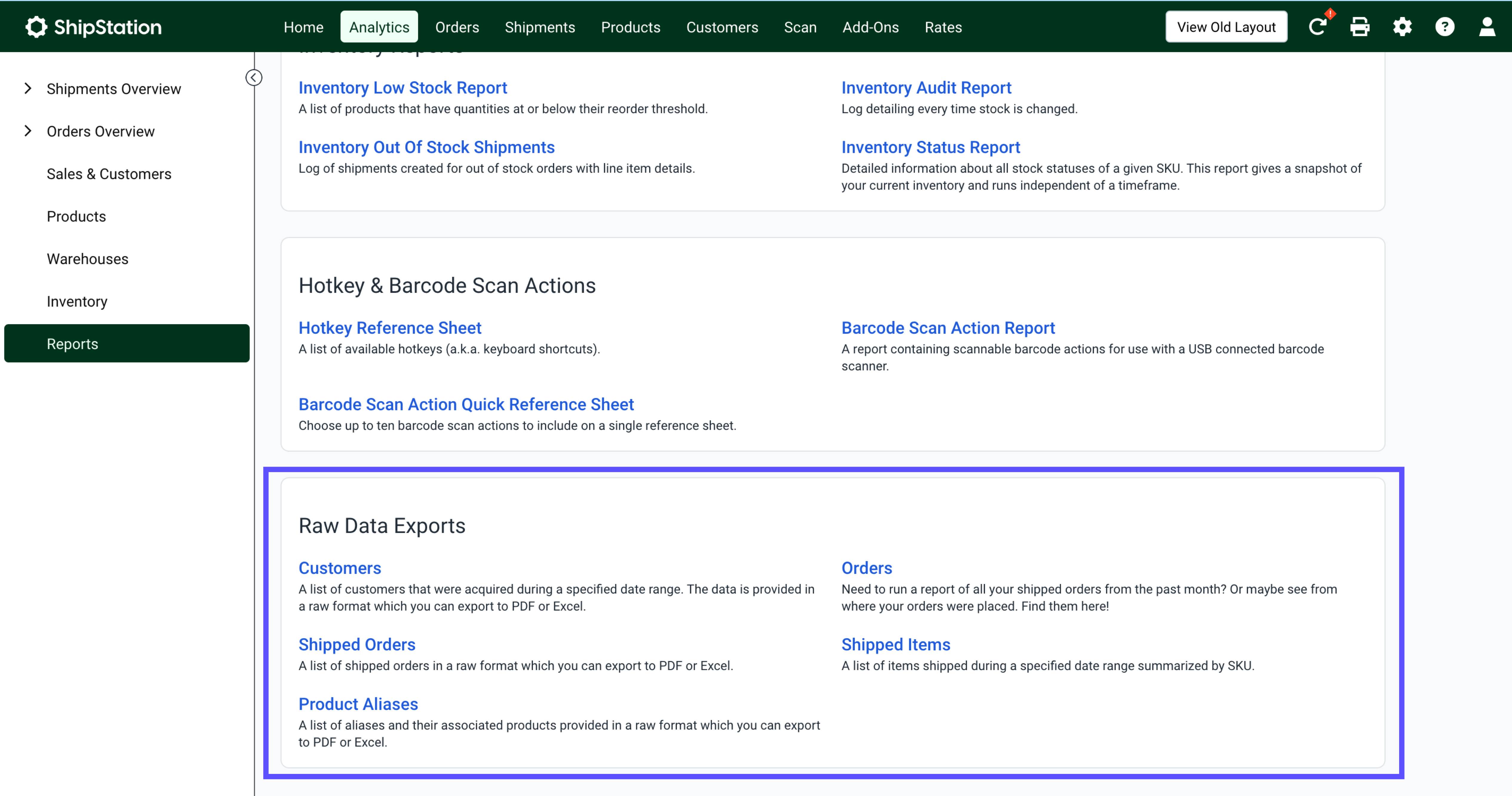 Analytics Reports: Raw Data Exports – ShipStation Help